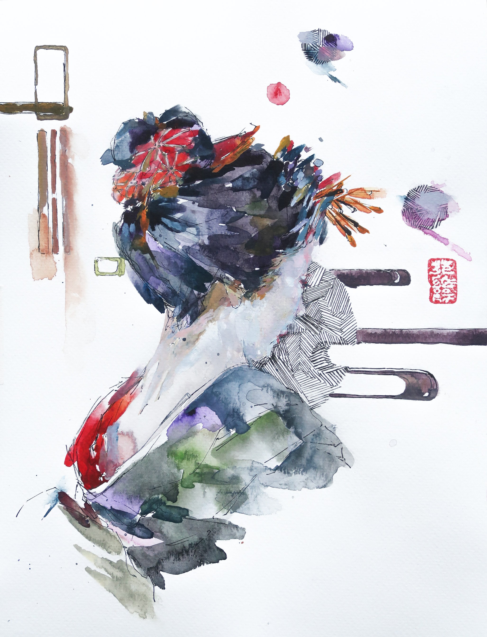 Original geisha painting in watercolour Japanese ink | Etsy