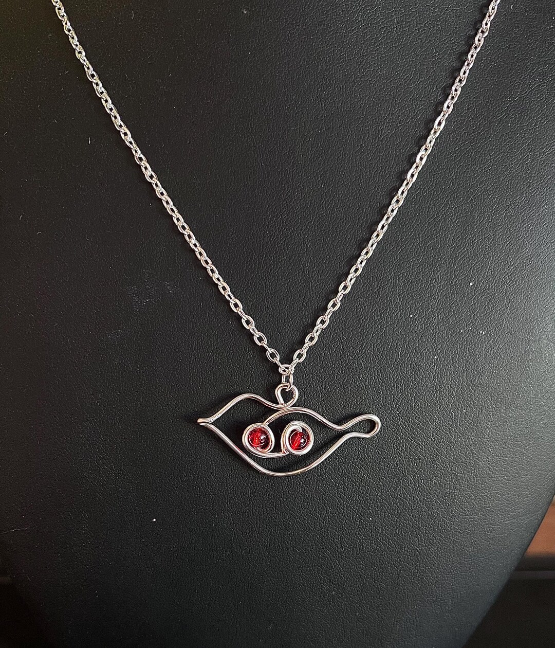 Robin Pendant Necklace, Bird Pendant Necklace, Red and Silver Necklace ...