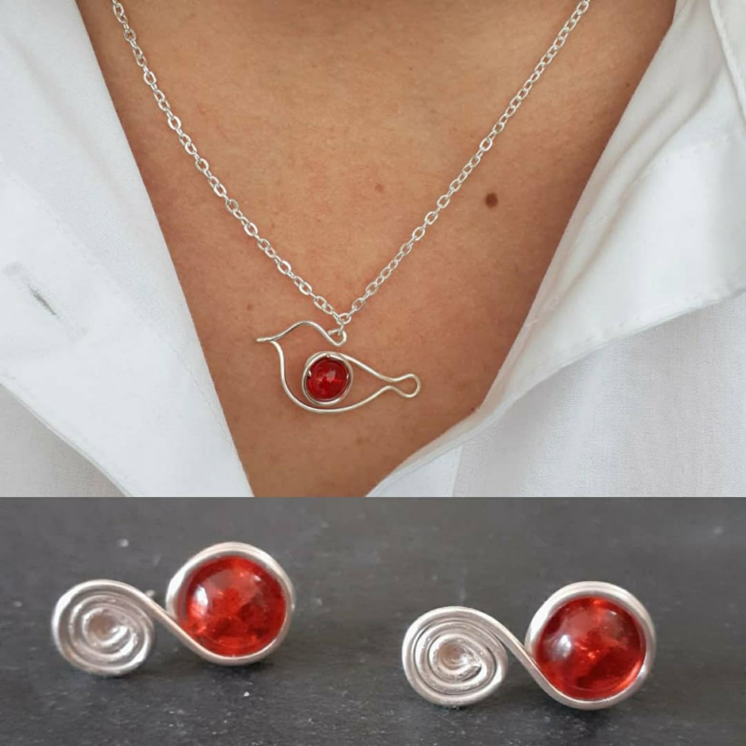 Red Necklace and Earrings, Robin Jewellery, Robin Necklace, Bird ...