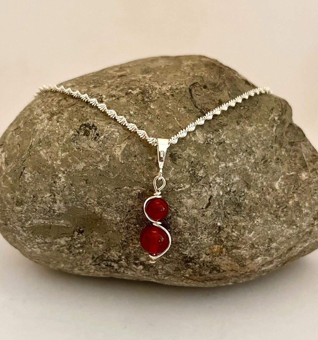 Red Carnelian Pendant Necklace, Sterling Silver Twisted Chain, July ...