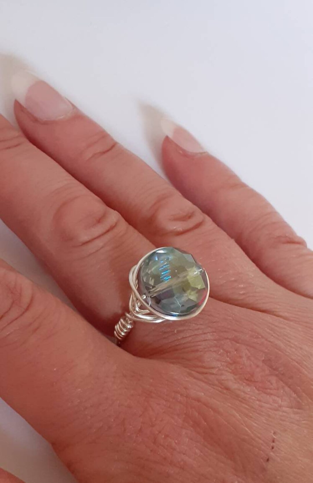 Clear Crystal Ring UK, Transparent Ring, Chunky Ring, Wire Wrapped Ring ...