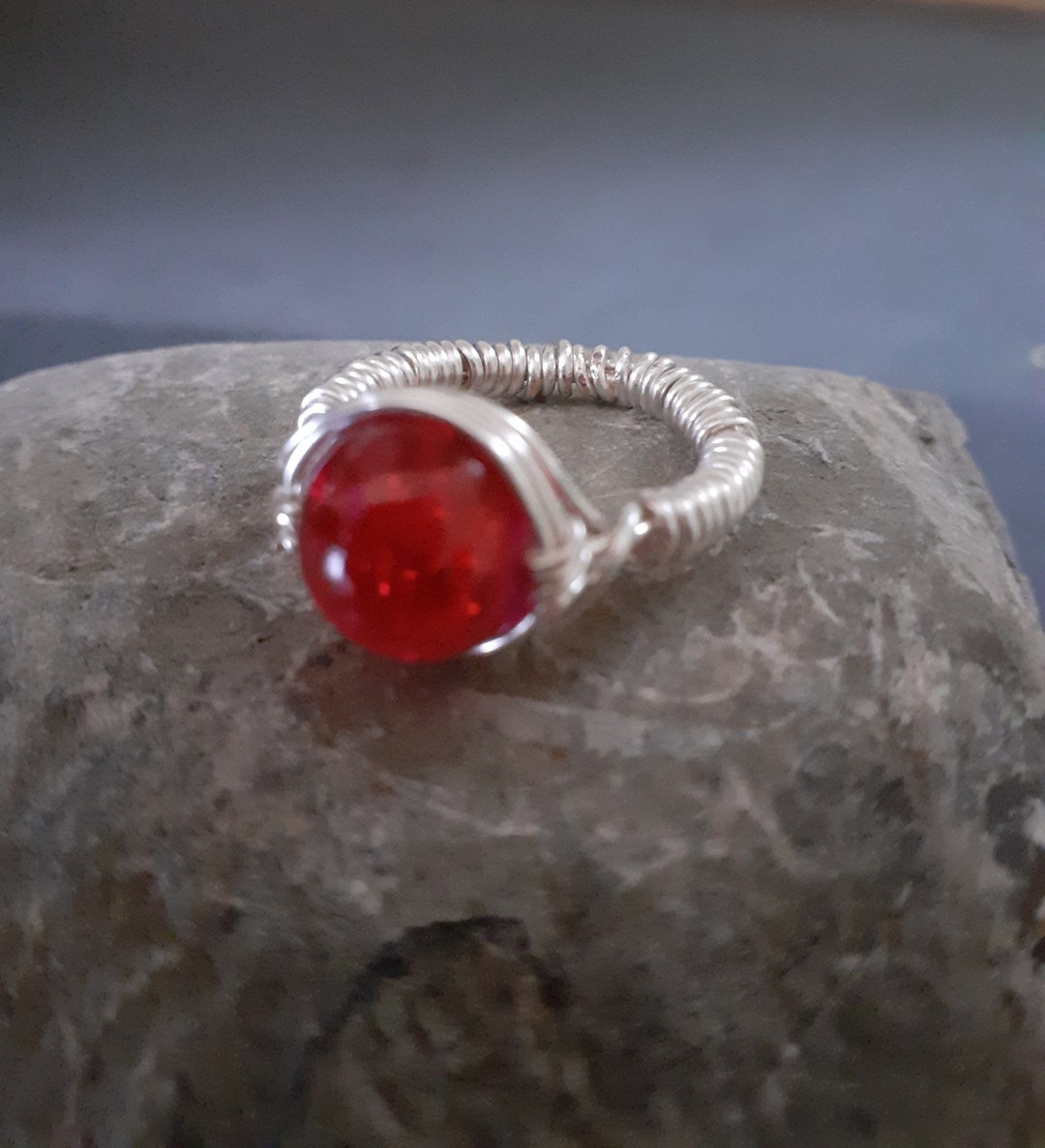 Red Stone Ring UK, Red Solitaire Ring, Red Glass Ring, Red and Silver ...