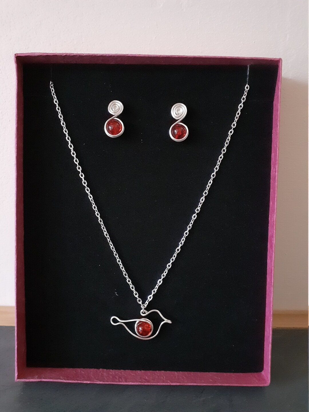Red Necklace and Earrings, Robin Jewellery, Robin Necklace, Bird ...