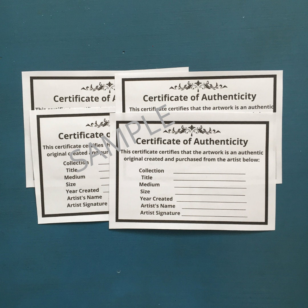 Printable Art Certificate of Authenticity Digital and Downloadable COA ...