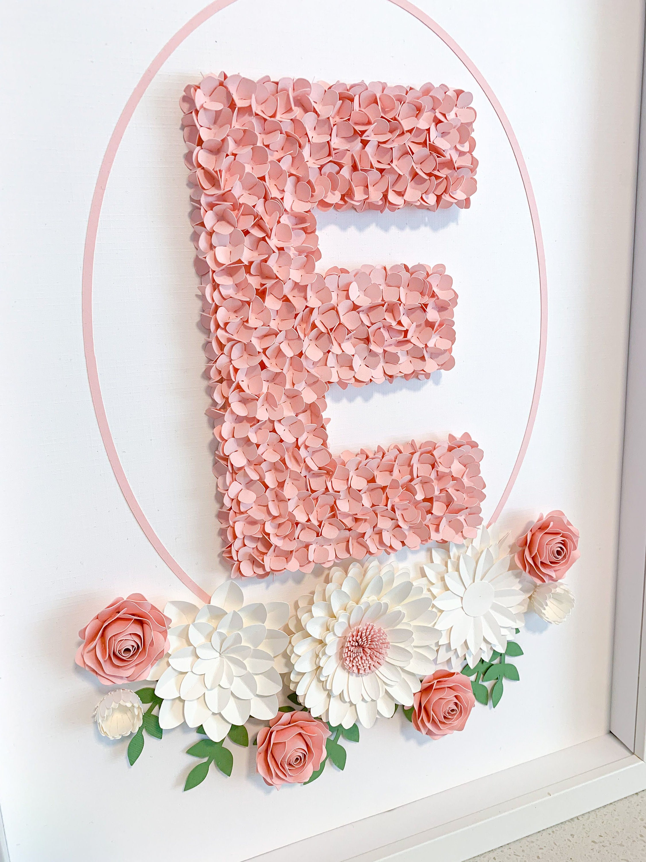Custom Floral Letter Frame - Paper Flower Shadow Box Frame - Nursery ...
