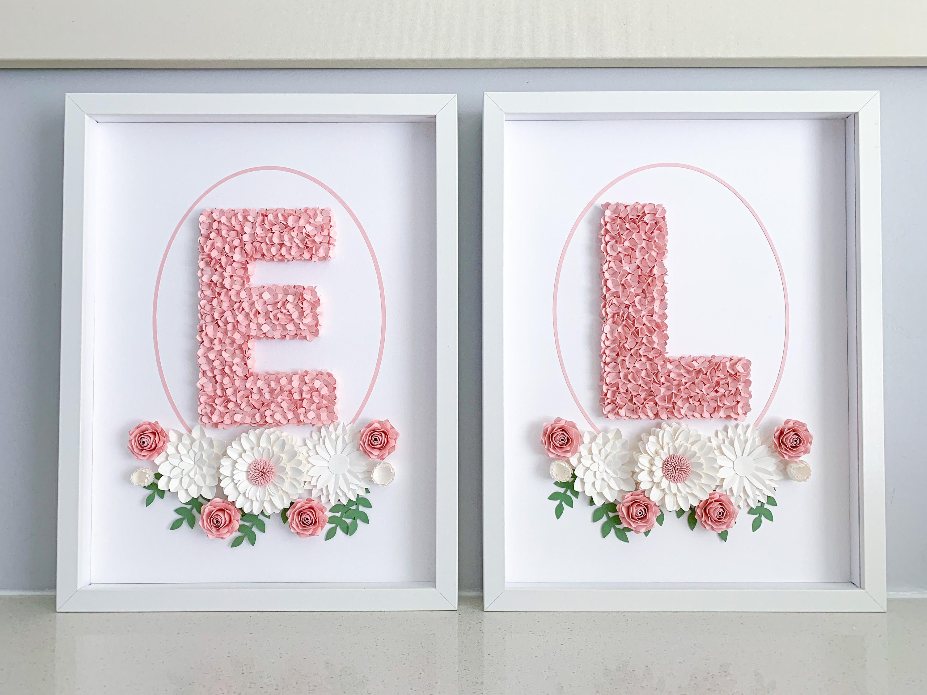 Custom Floral Letter Frame - Paper Flower Shadow Box Frame - Nursery ...