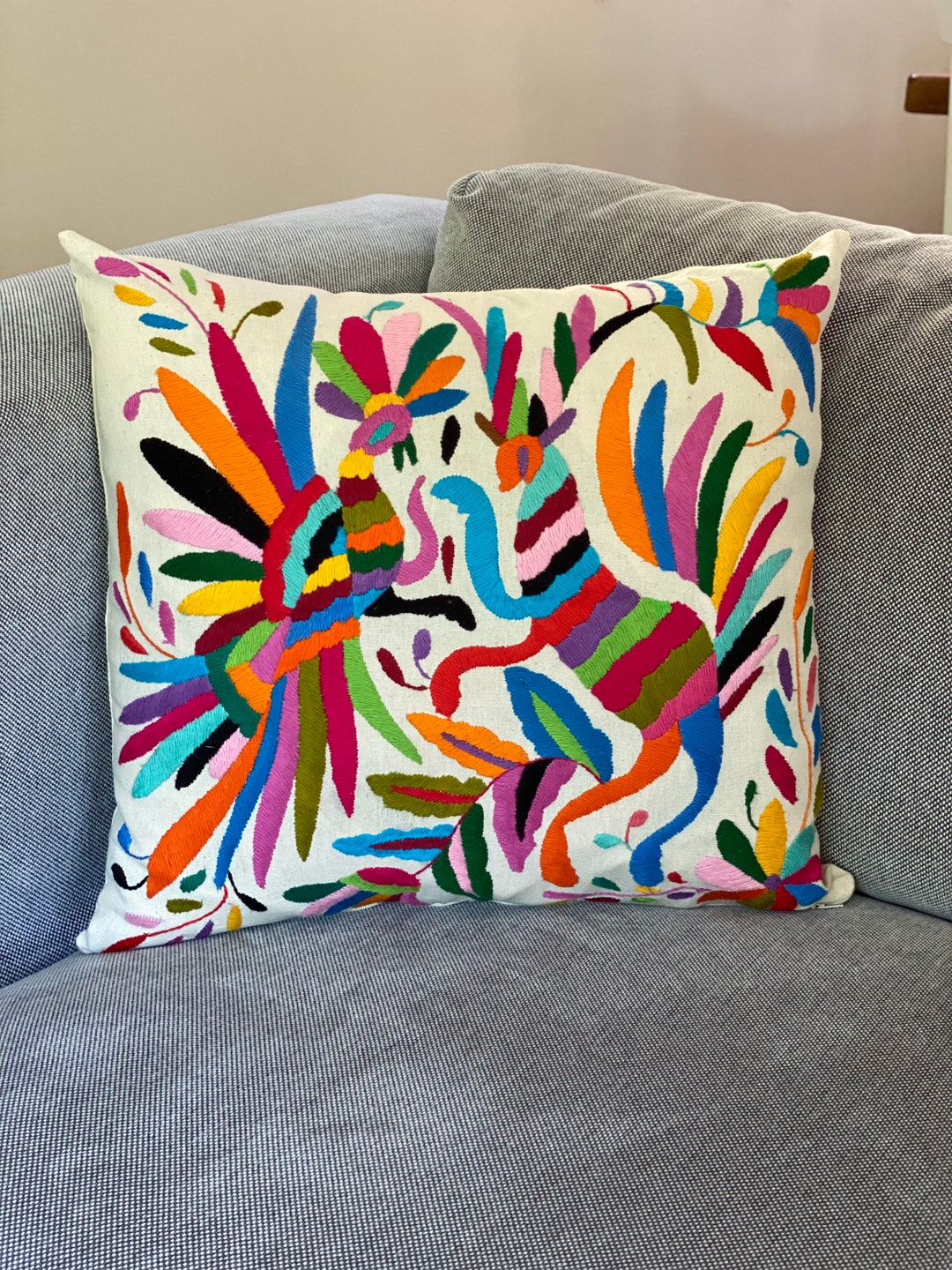 Cubierta de cojín Tenango / Textil Otomi / Bordado mexicano / Tejido ...