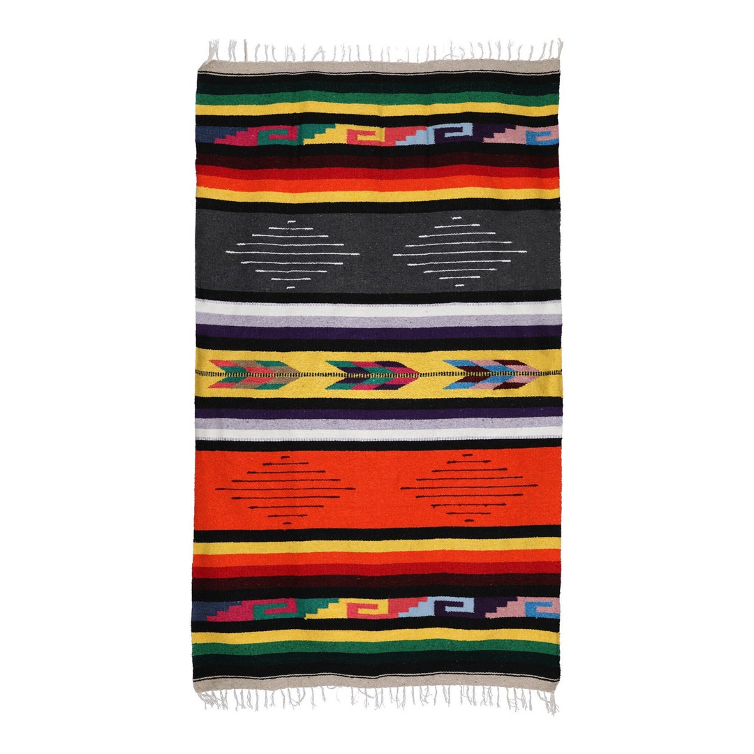 Rare Sarape With Aztec Motifs in Red and Gray | Warm & Cozy | Use As ...
