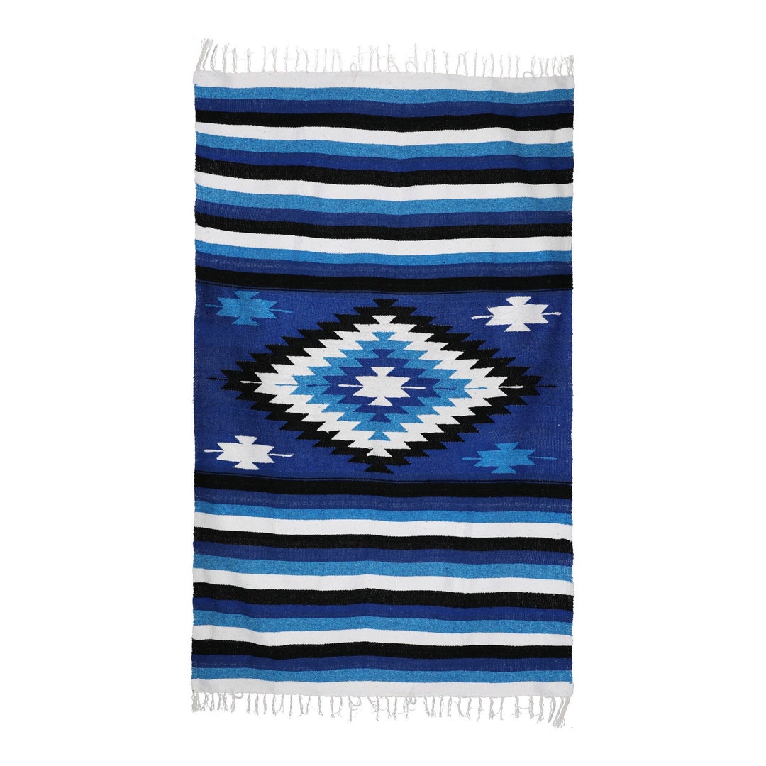 Blue Striped Sarape With Central Diamond | Authentic Mexican Blanket ...