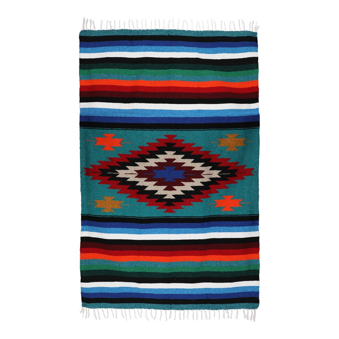 Green Striped Serape With Diamond Shape in the Center | Beach Blanket ...