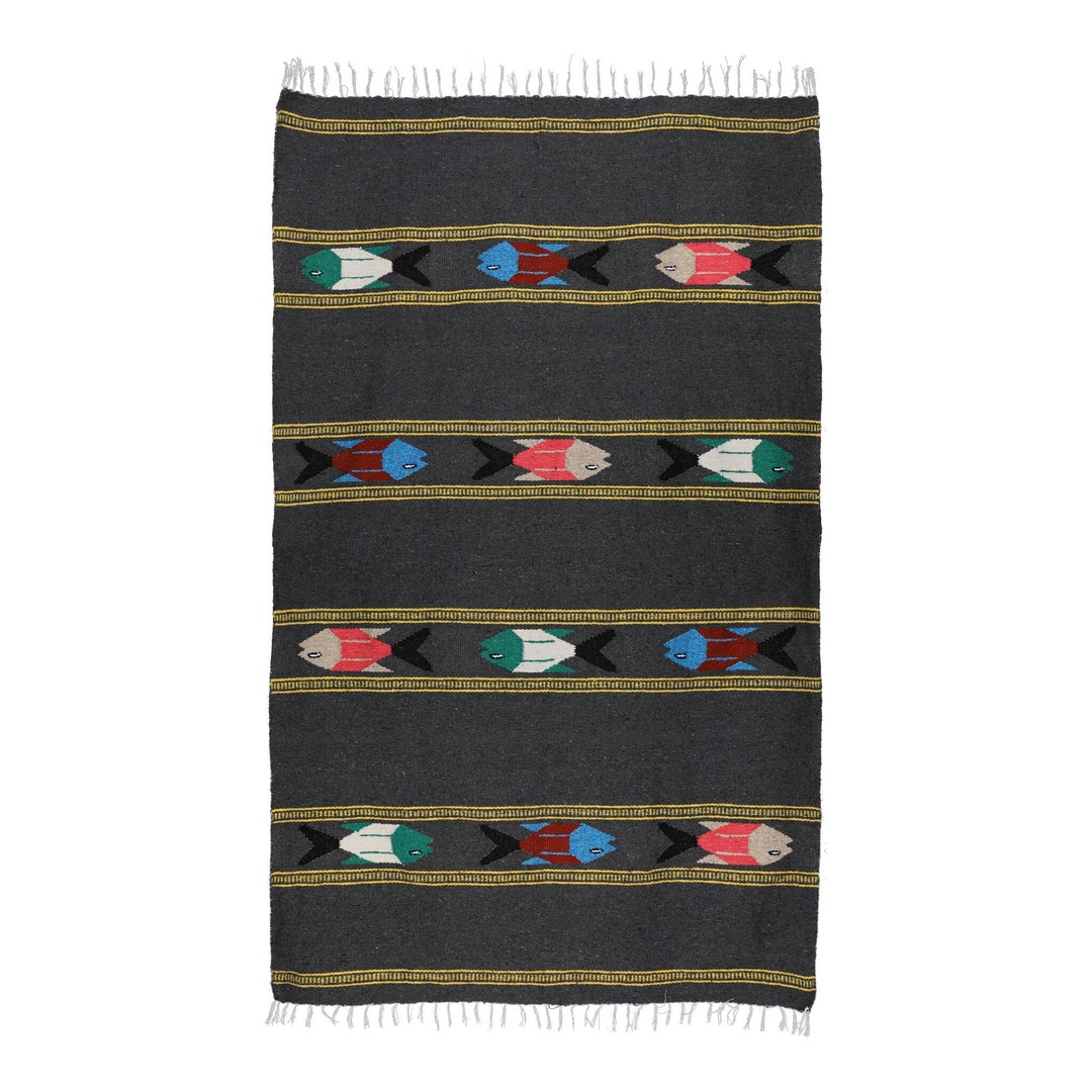 Genuine Mexican Sarape With Fish Motifs | Bedspread | Beach Blanket ...
