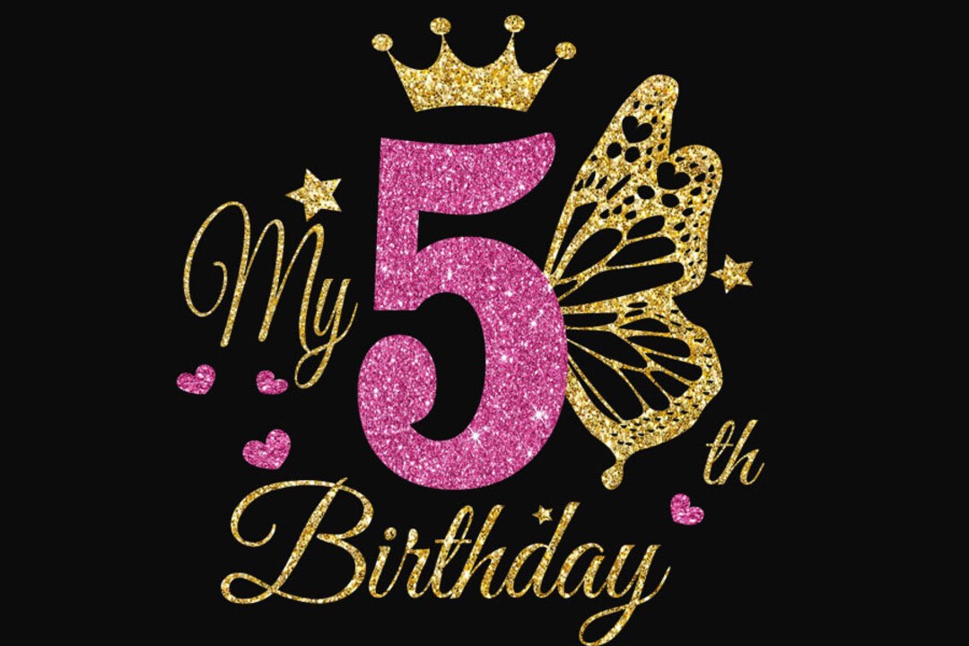 Girl 5th Birthday Svg, Butterfly Svg, 5th Girl Birthday Svg, Birthday ...
