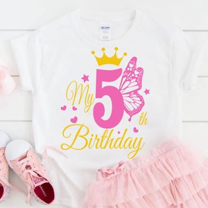 Girl 5th Birthday Svg, Butterfly Svg, 5th Girl Birthday Svg, Birthday Princess Svg, B-day Girl ...