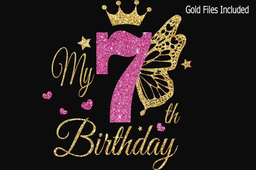 Girl 7th Birthday Svg, Butterfly Svg, 7th Girl Birthday Svg, Birthday ...