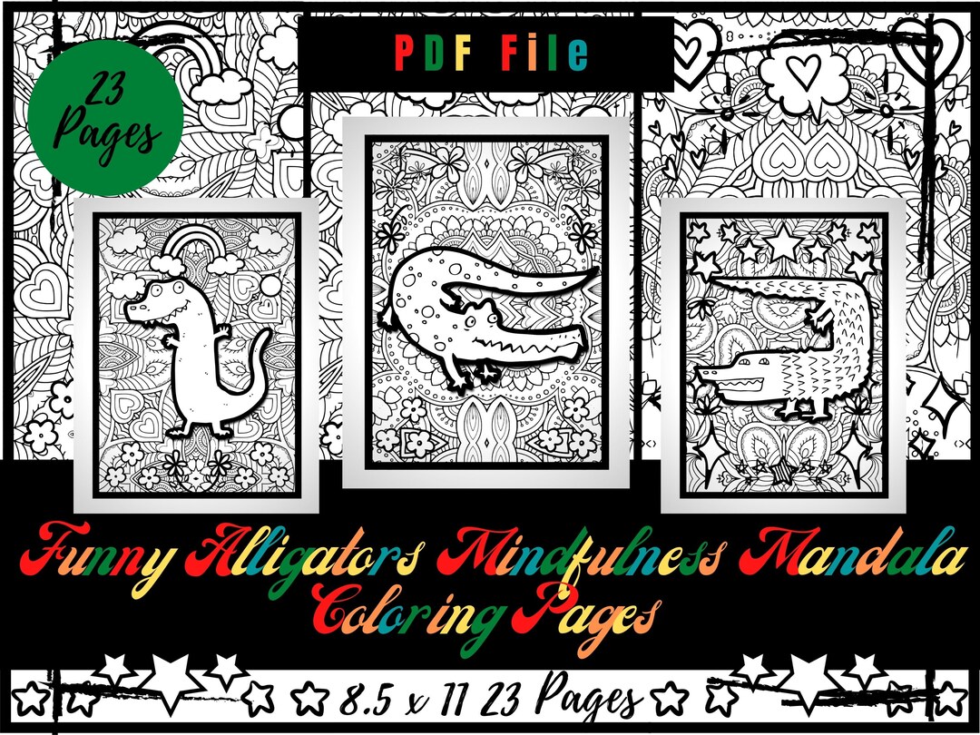 Funny Alligators Mindfulness Mandala Coloring Pages Animals - Etsy