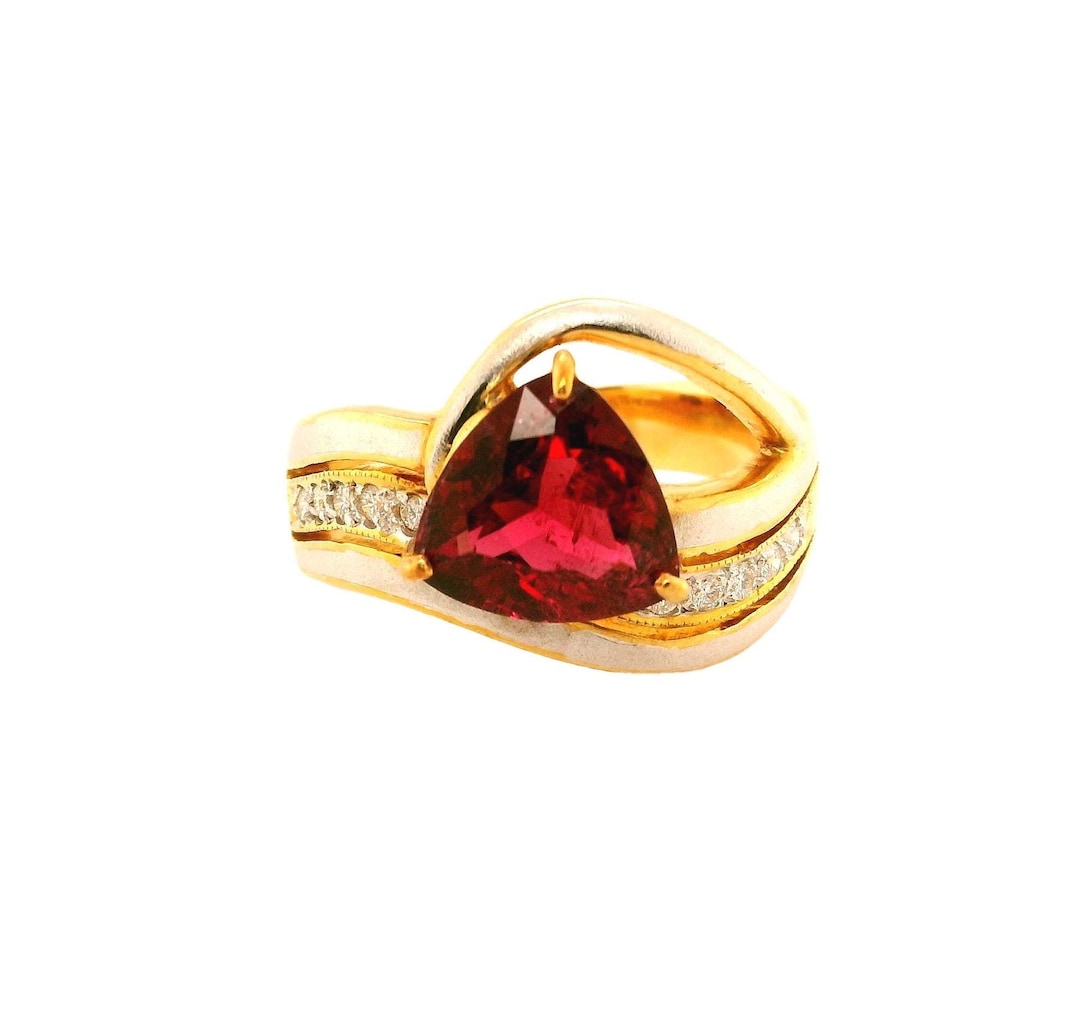 Vintage 19k Gold Rubellit-Turmalin-Ring mit Diamant-Akzenten - Etsy.de