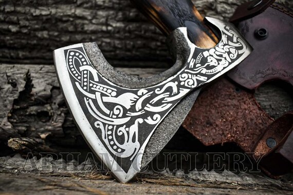Cutting & Carving Camping Hatchet Hand Forged Viking Axe with Rose Wood ...