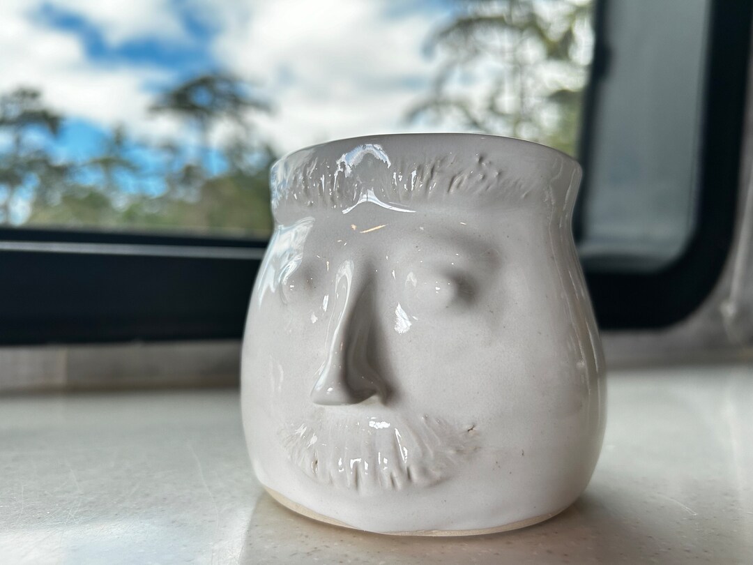 Handmade Pottery Face Mug Minimalist Modern White Ceramic Mustache Mug ...