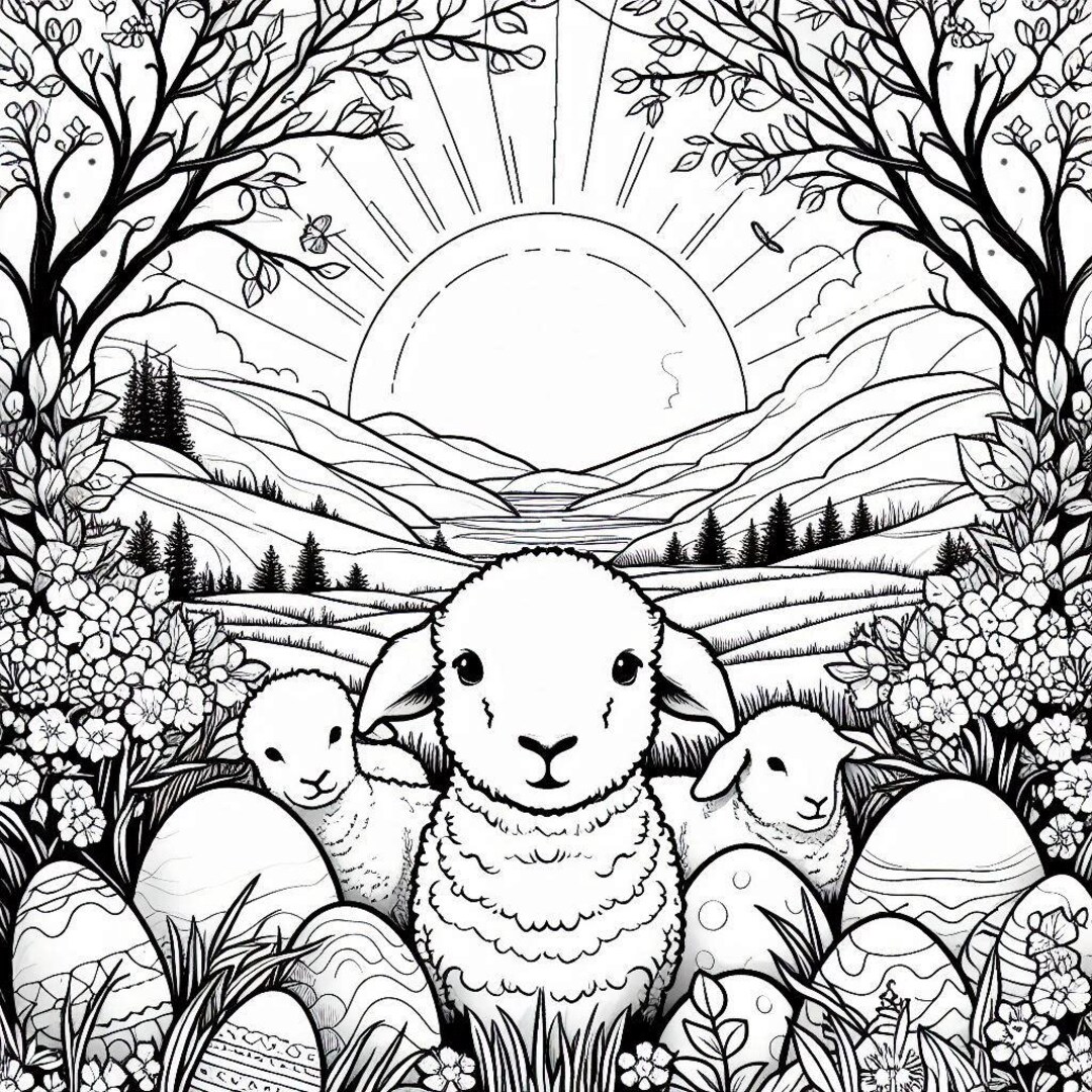 Easter Lamb Coloring Page - Etsy