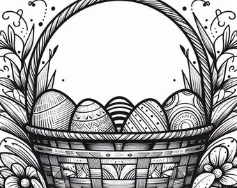 Easter Coloring Page Basket of Eggs - Etsy