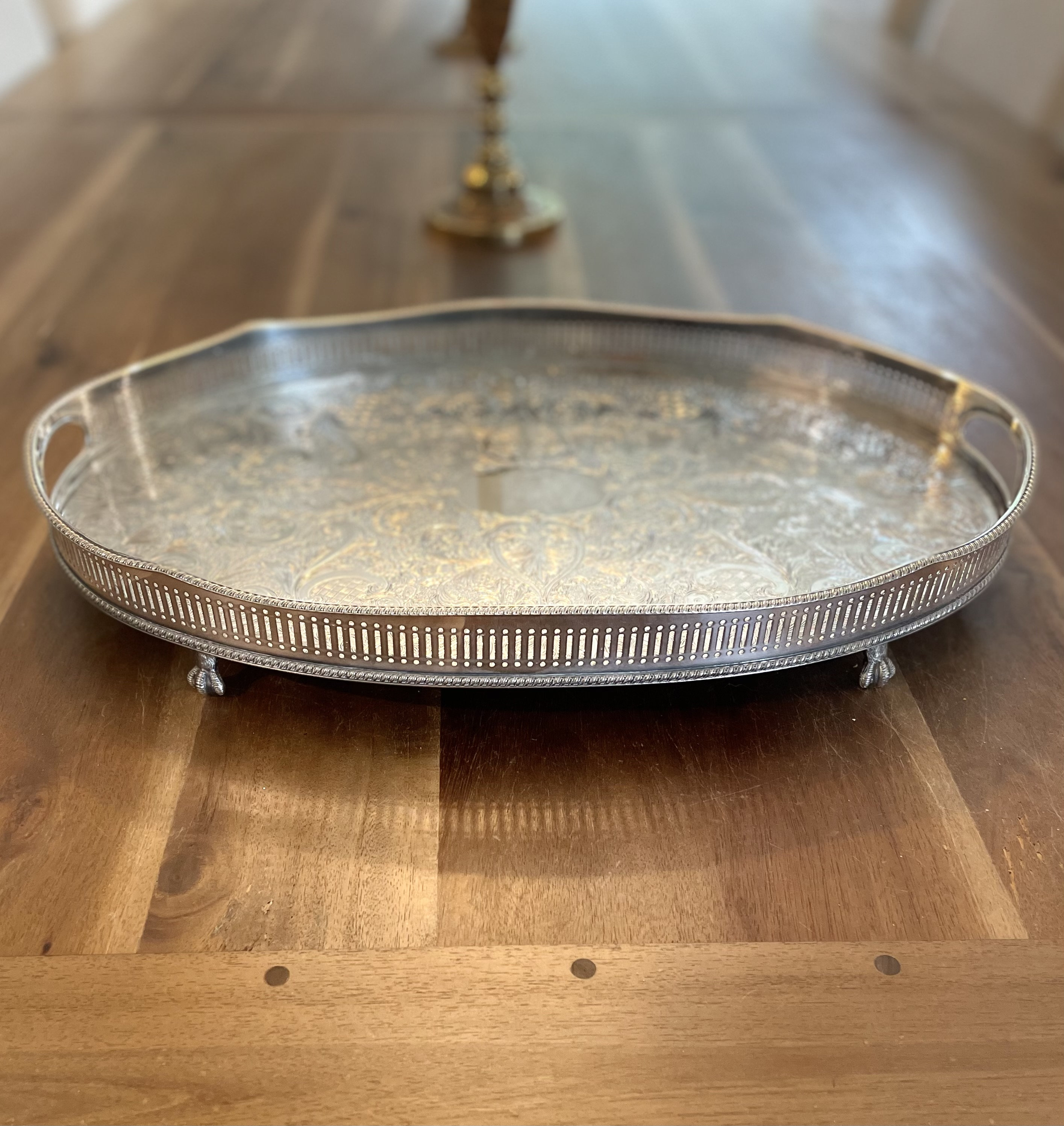 Vintage, C.1900's , Silver-plate, Cocktail, Serving Tray, Footed Tray ...