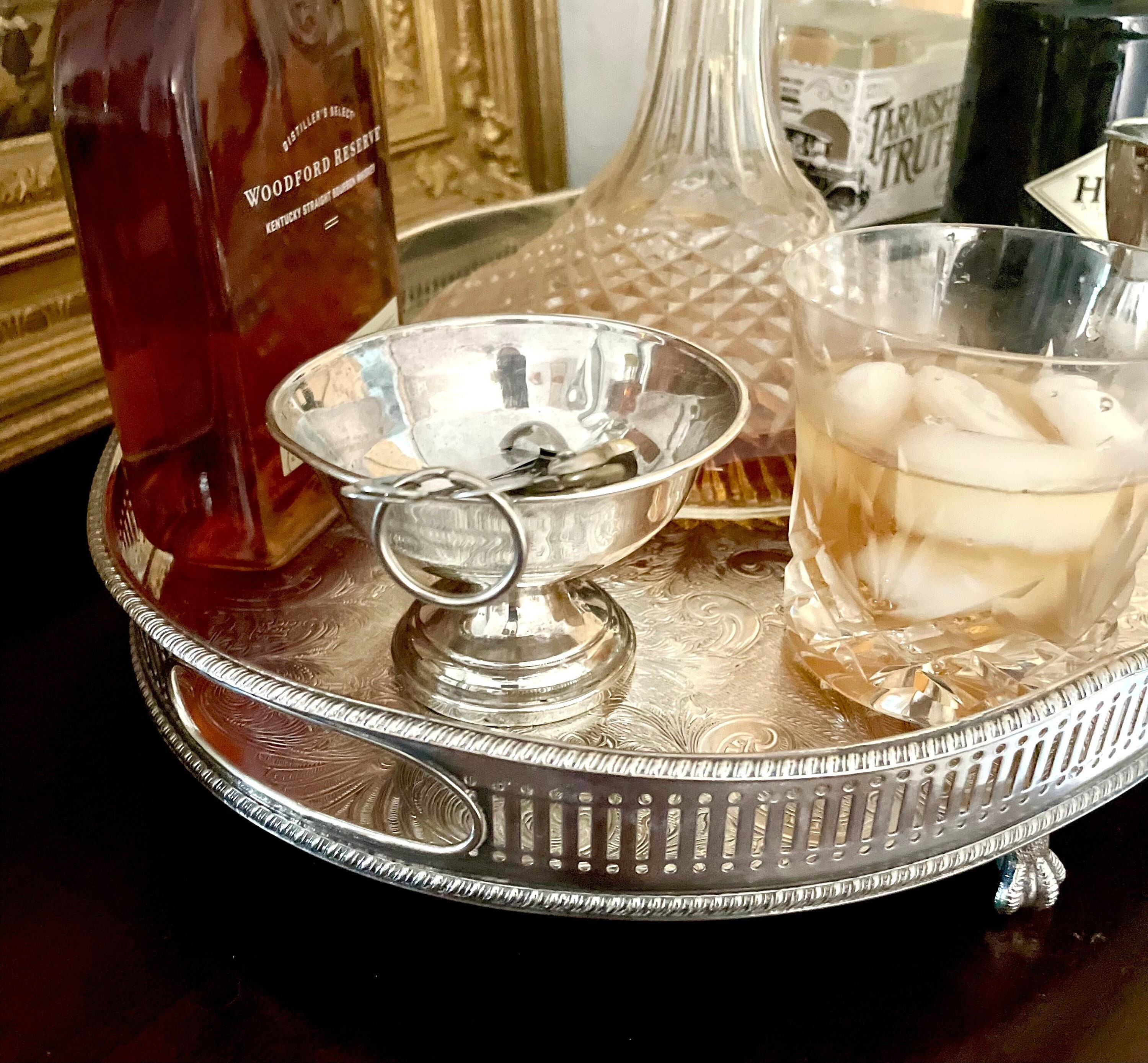 Vintage, C.1900's , Silver-plate, Cocktail, Serving Tray, Footed Tray ...