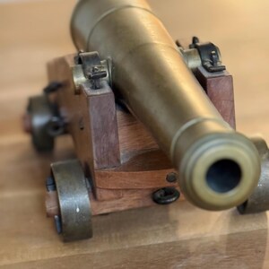 RARE, C.1700's, Model Cannon, Mahogany Carriage, 15" Solid Brass Barrel ...