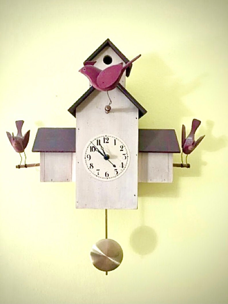 Vintage, Handmade, Wall Clock, , Birds Motif, Farmhouse, Americana ...