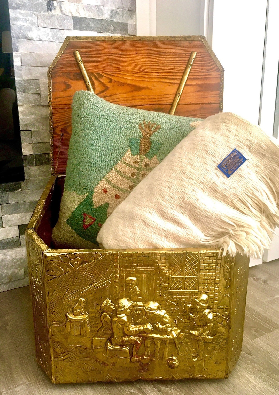 Antique, C.19th Century, Authentic, Brass Clad, Handmade, Repousse ...