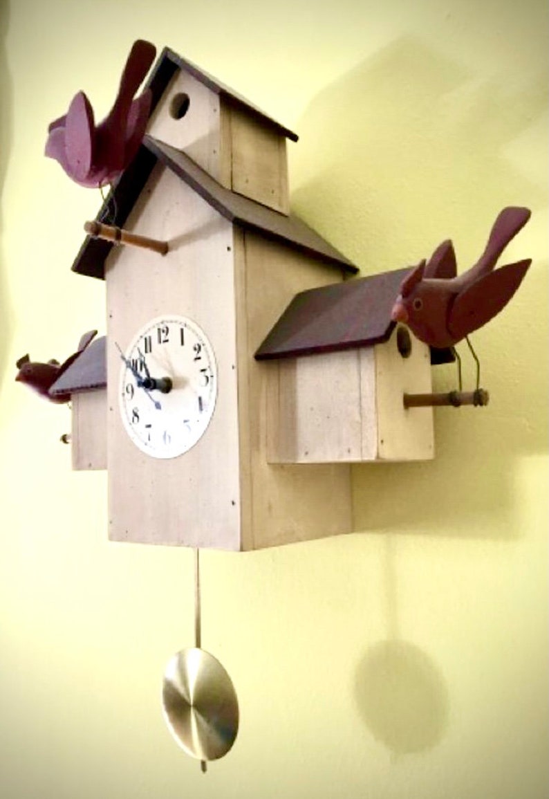 Vintage, Handmade, Wall Clock, , Birds Motif, Farmhouse, Americana ...