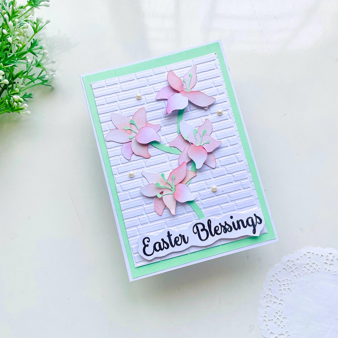 Easter Blessings Cards, Lily, Floral Easter Greeting Cards, Embossed ...