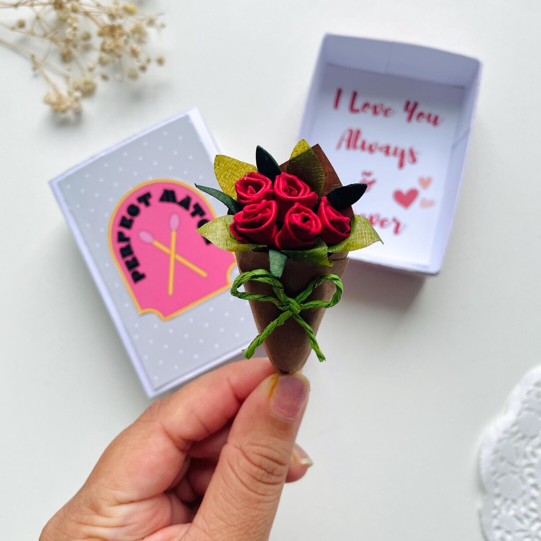 PERFECT MATCH Miniature Paper Roses Bouquet in A Matchbox, Valentines ...