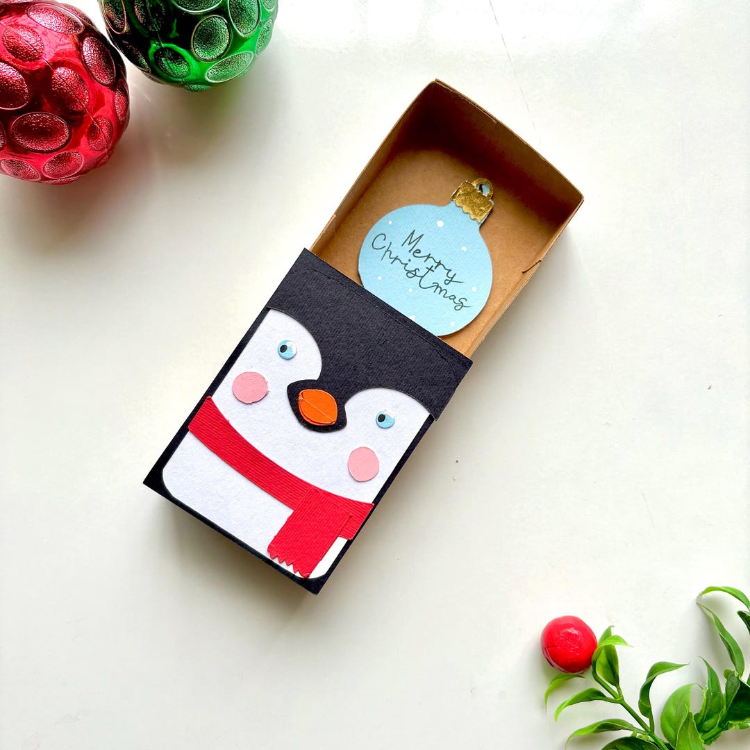 Christmas Card in Penguin Matchbox –mini Holiday Greeting, Stocking ...