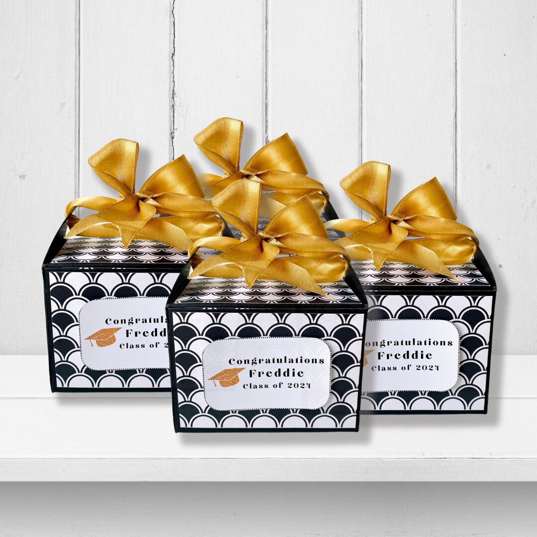 Personalized Graduation Favor Boxes: Class of 2025, Golden Ribbon - Etsy