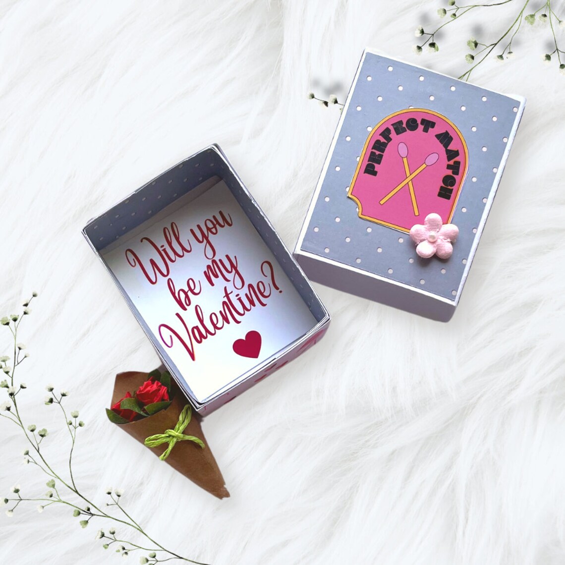 PERFECT MATCH Miniature Paper Roses Bouquet in A Matchbox, Valentines ...