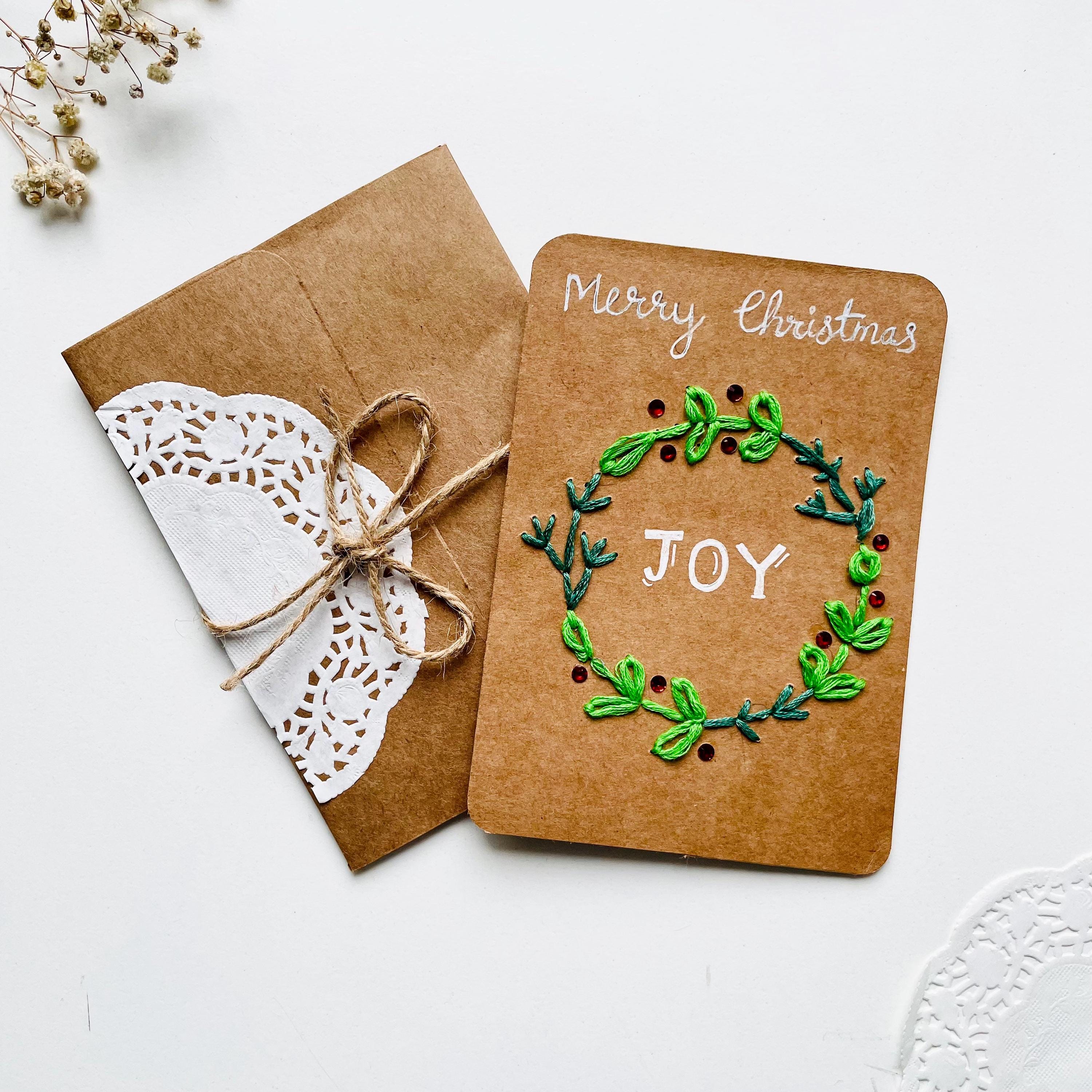 Hand Embroidered Christmas Tree Card Set: Unique Holiday Greetings - Etsy