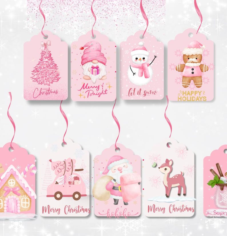 Pink Christmas Gift Tags Printable Bundle (PDF) - Etsy
