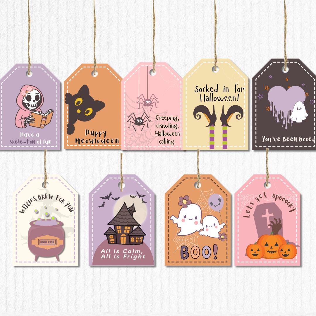 Cute Halloween Gift Tags Printable Bundle Kit, Spooky Halloween Favor ...