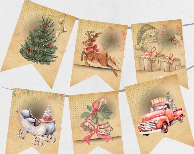 Merry Christmas Banner, Printable Holiday Bunting, Festive Party Decor ...