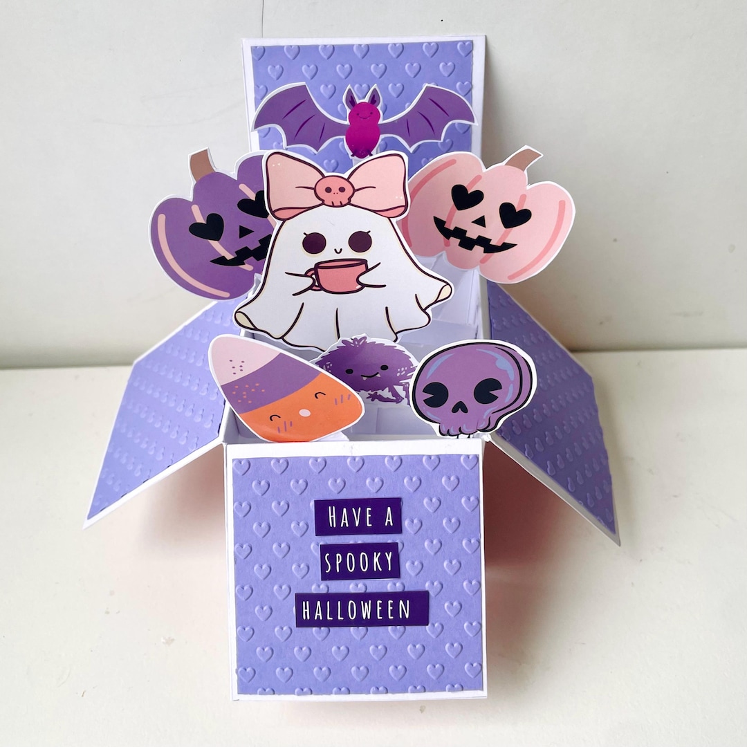 Pink Halloween Ghost Pop up Card, Cute Halloween 3D Card, Pastel Goth ...