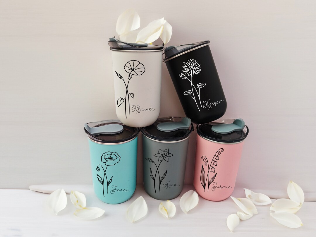 Personalized Mini Tumbler, Custom Travel Mug, Birth Flower Tumbler ...