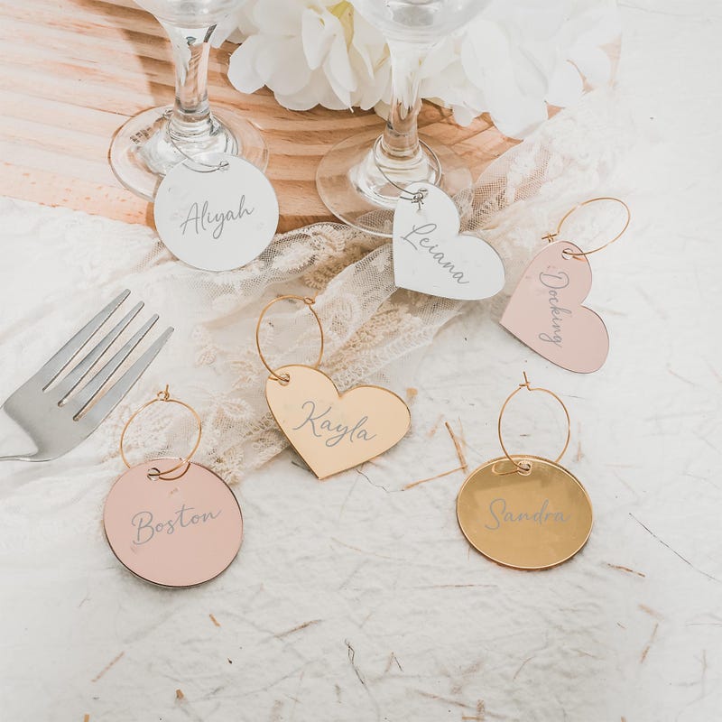 Heart Glass Name Tags - Etsy