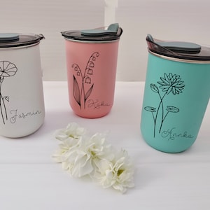 Personalized Mini Tumbler, Custom Travel Mug, Birth Flower Tumbler ...