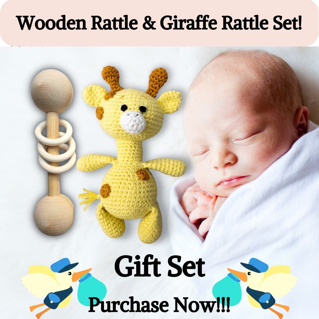 Rattle Montessori Baby Toys - Baby Shower Gift Box - Crochet Giraffe ...