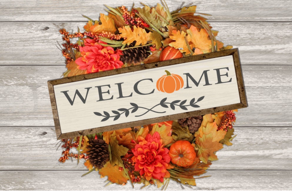 Wood Framed Farmhouse Sign Fall Autumn Welcome Pumpkin Home | Etsy