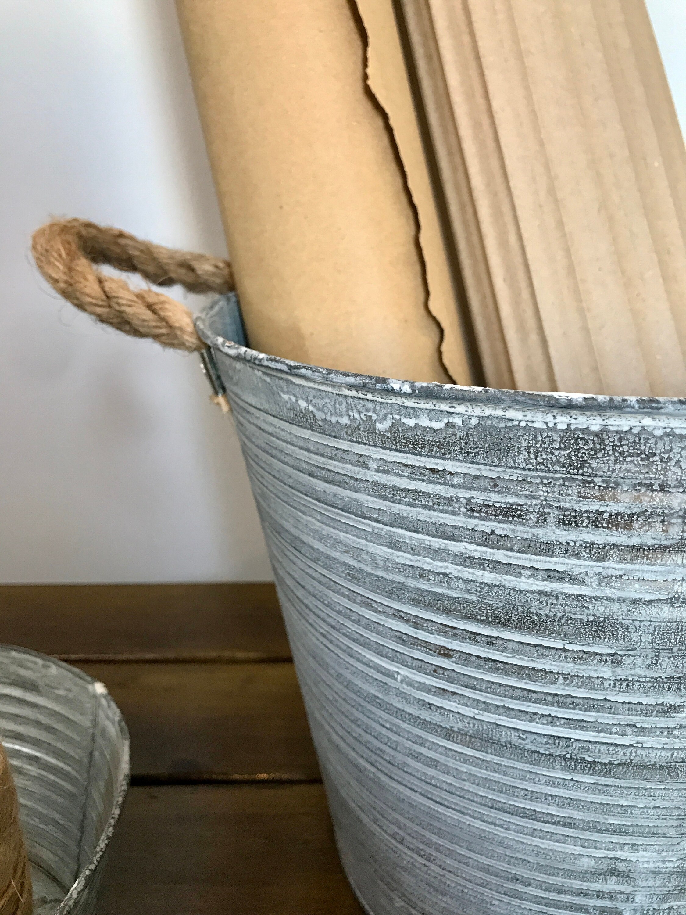 Large Rustic Ribbed Zinc Storage Bucket / Pot or Planter With - Etsy