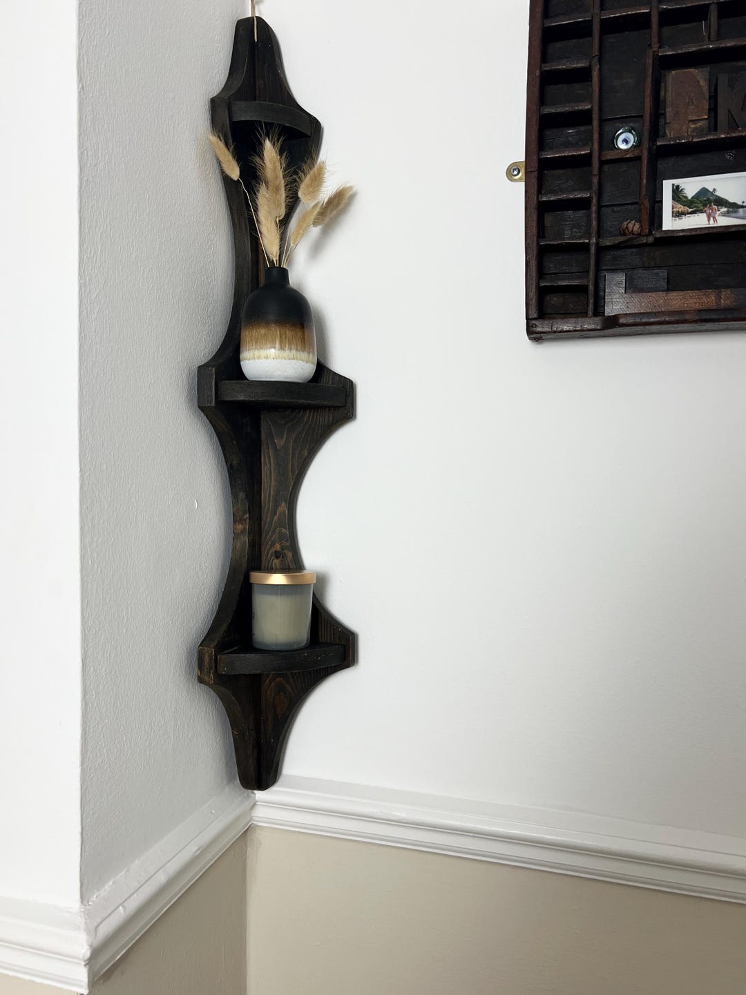 Rustic Wooden Corner Shelf | Vintage Wall Shelf | Farmhouse Cottage ...