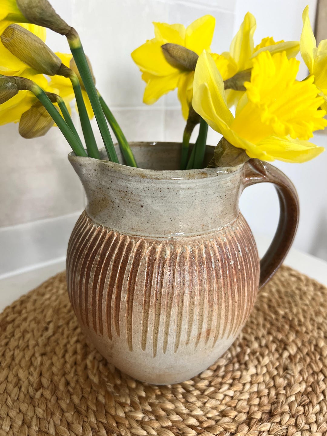 Vintage Studio Pottery Jug Vase, Rustic Brown Ceramic Pitcher ...
