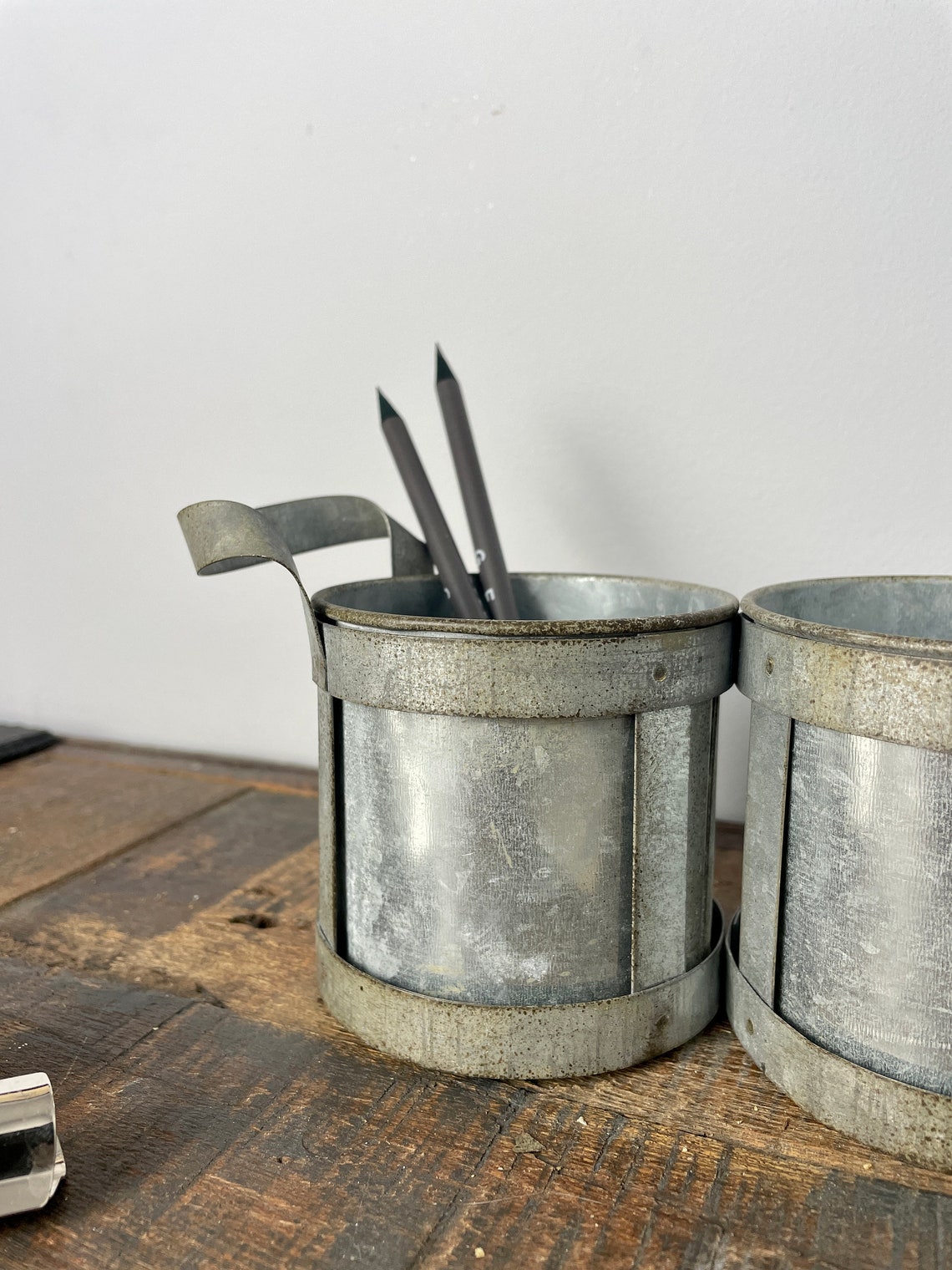 Industrial Pot Trio | Zinc Storage Container | Rustic Planter ...