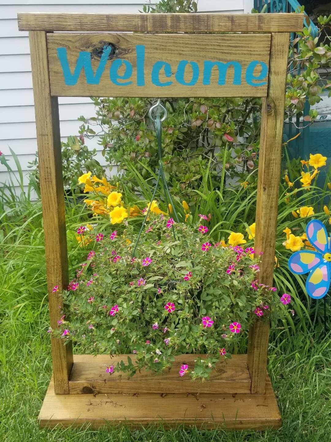 Wooden Welcome Hanging Flower Pot Holder Stand - Etsy